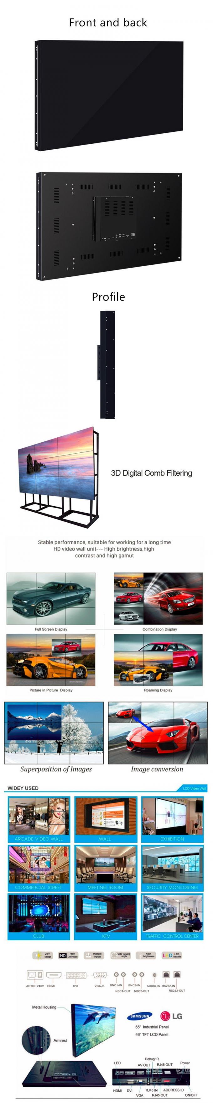 RS232 Control Monitor Video Wall , Thin Bezel LCD Video Wall Display